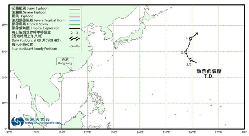 二零二一熱帶氣旋 熱帶低氣壓 由九月一日至四日 的路徑圖及衛星雲圖香港天文台 HKO 熱帶氣旋報告及刊物