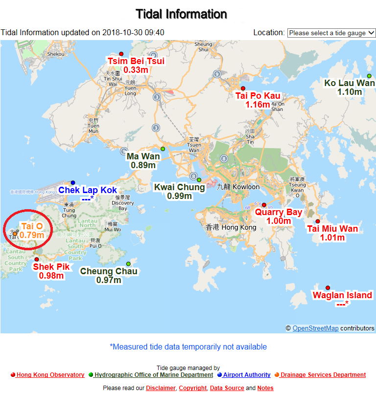 Data from Tai O Tide Station added to "Tidal Information" webpage